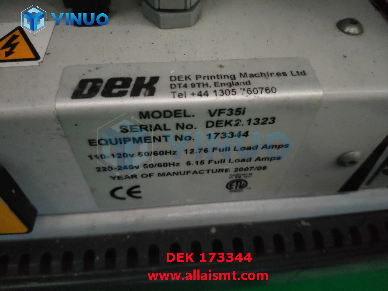 173344 DEK VAC UNIT 800 SERIES VF35 INTEGRAL 110 230V 50 60HZ - Yinuo ...
